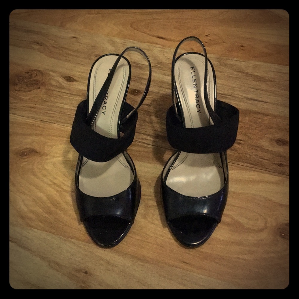 Ellen Tracy Black Patent Leather And Elastic Heels - Gem